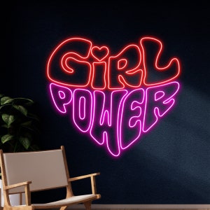 Custom Girl Power Heart Neon Light, Girl Line Neon Sign, Personalized ...