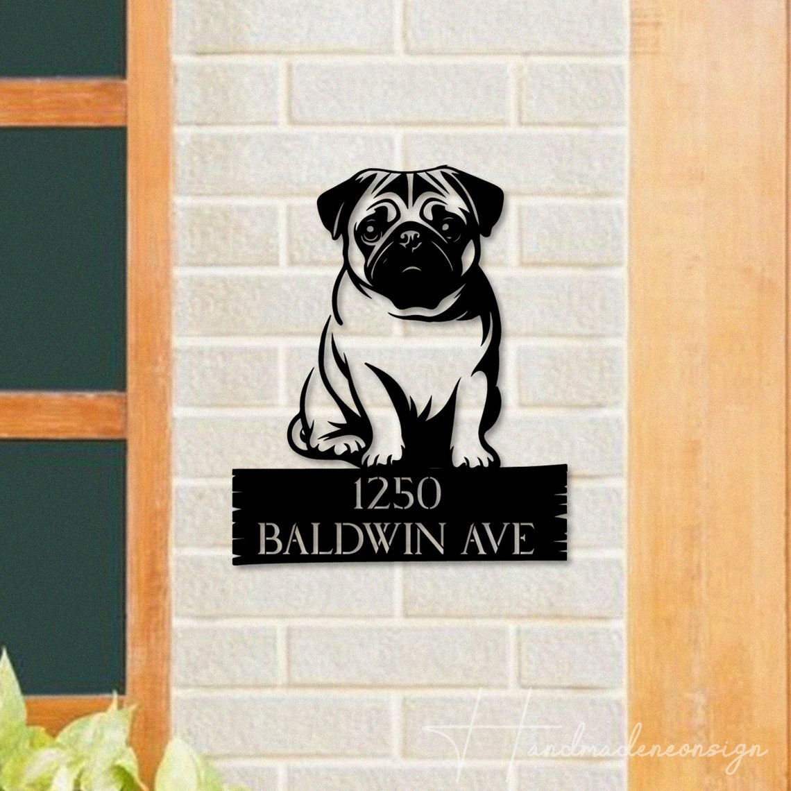 Personalized Pug Dog House Number, Pet Home Number Metal Wall Sign ...