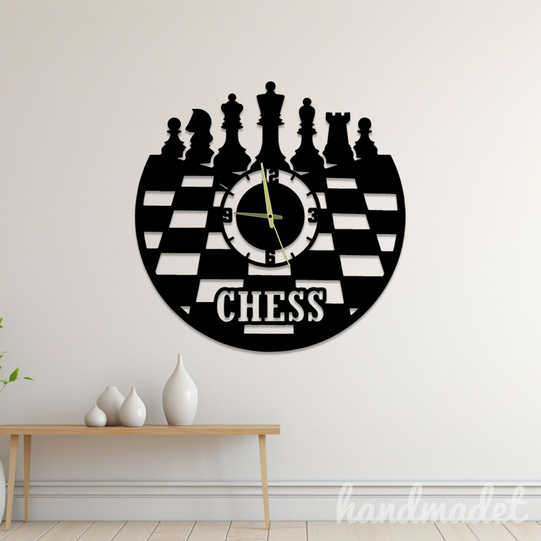 Chess Wall Clock Unique, Chess Round Wall Clock, Chessboard Oversize ...