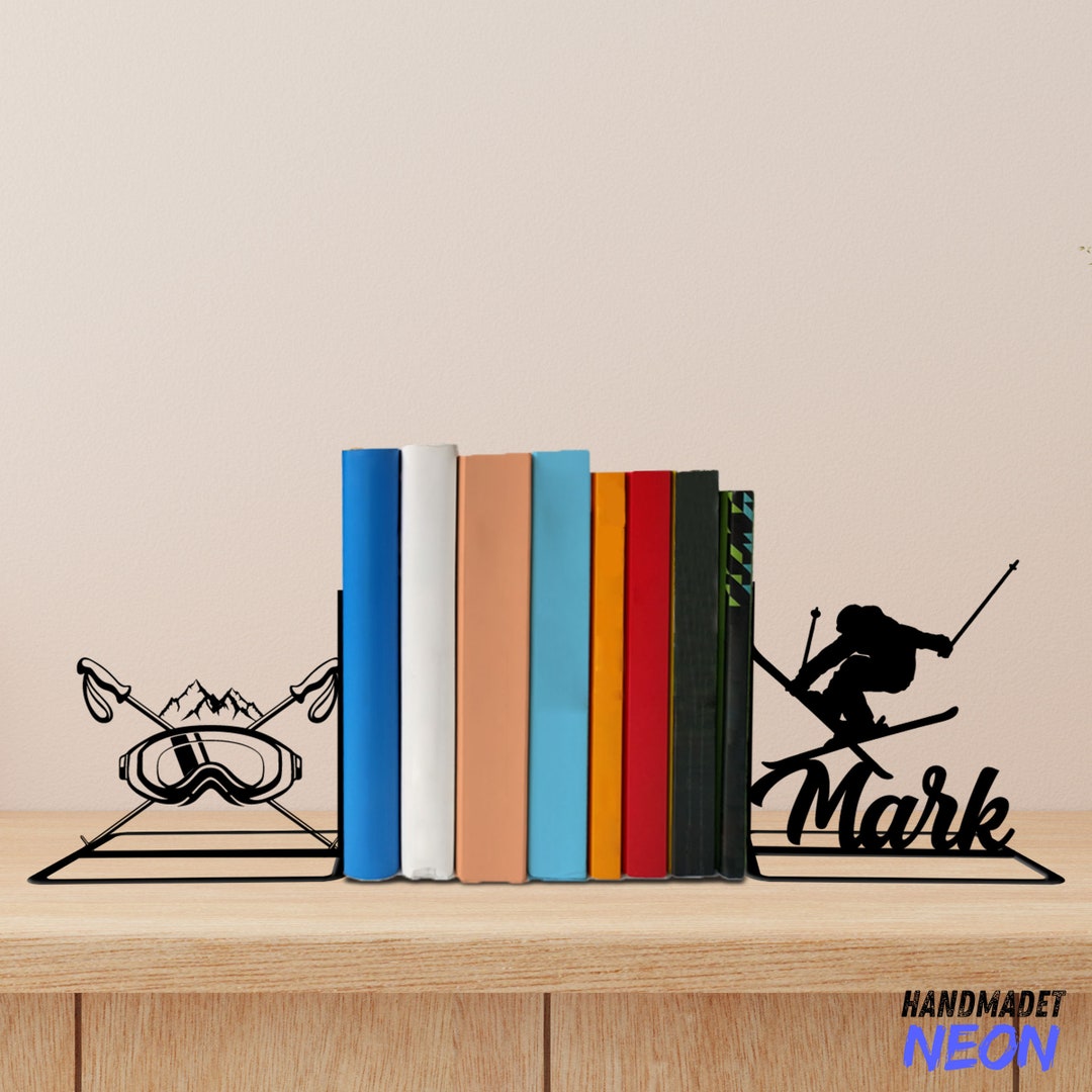 Custom Skiing Man Metal Bookends Skiing Man Name Bookend Skiing Table ...