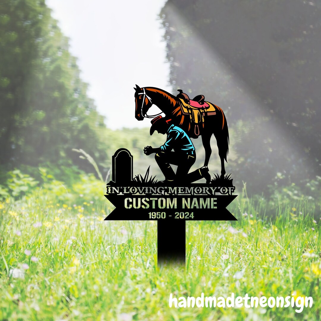 Custom Praying Cowboy Memorial Stake Cowboy Horse Metal Stakes Sign ...