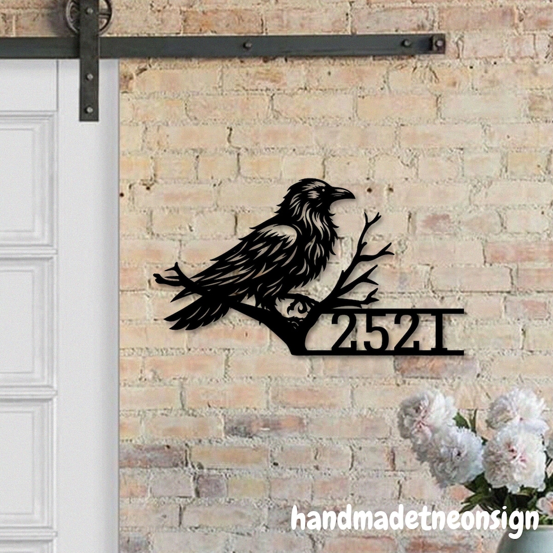 Personalized Raven House Number, Raven Bird Home Number Metal Wall Sign ...
