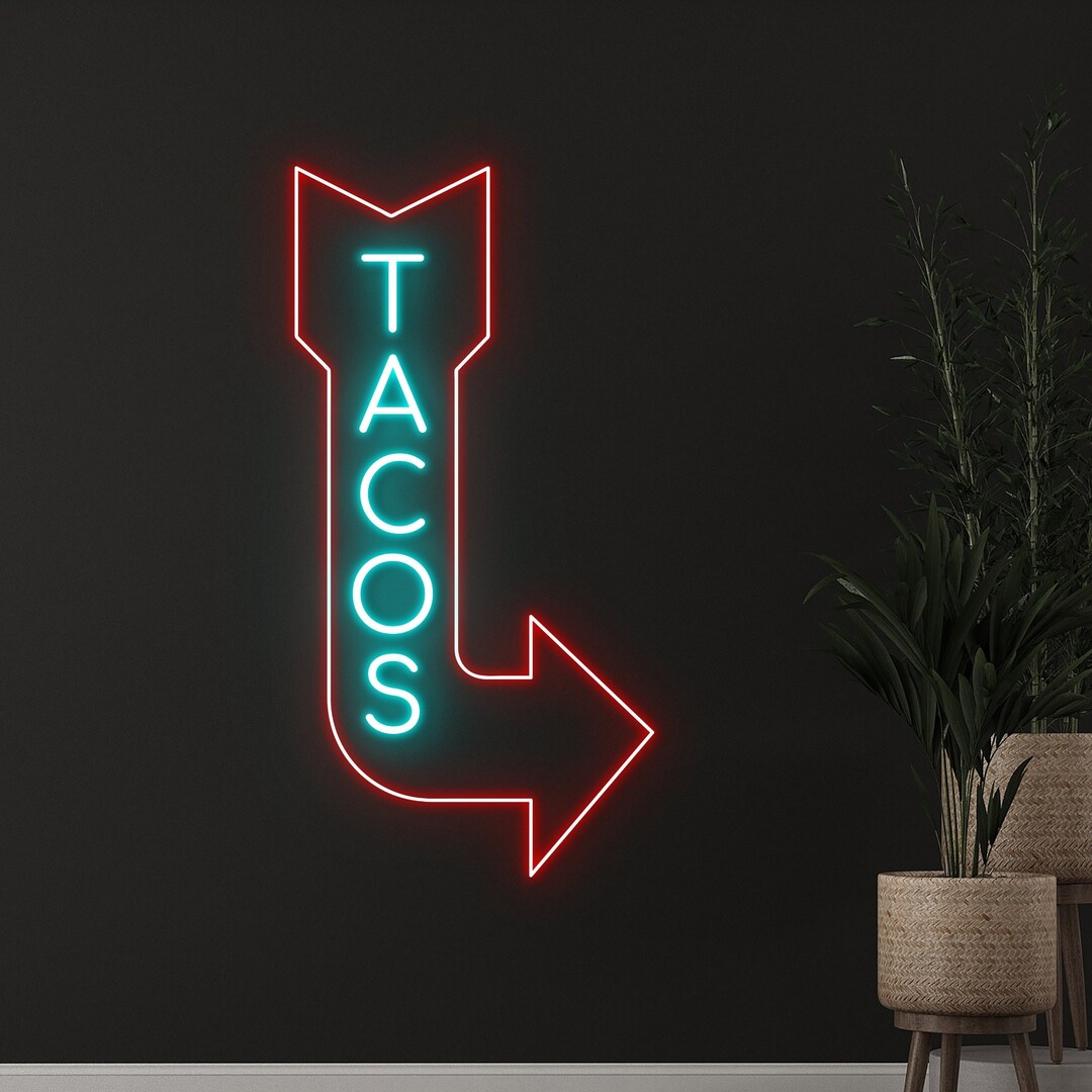 Custom Tacos Direction Arrow Right Neon Sign, Taco Arrow Led Sign ...