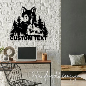 Custom Wolf in Forest Metal Wall Art LED Light - Personalized Wolf ...