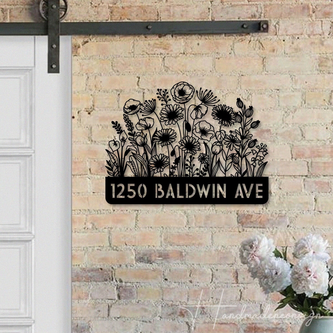 Personalized Flowers House Number, Flower Home Number Metal Wall Sign ...