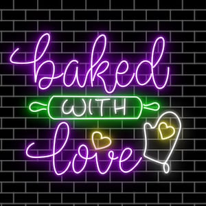Bake With Love Neon Sign, Bakery Led Sign, Bakery Light Sign, Baking ...