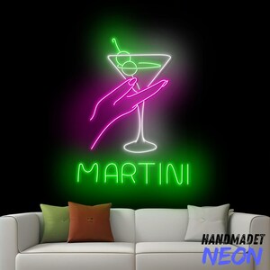 Martini Hand Neon Sign, Martini Cocktail Led Sign, Cocktail Neon Light ...