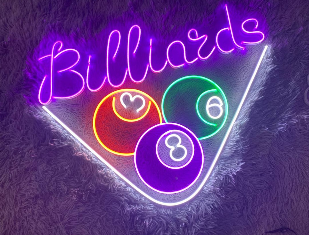 Billiards Led Sign, Billiards Neon Sign, Wall Decor, Billiards Pool ...