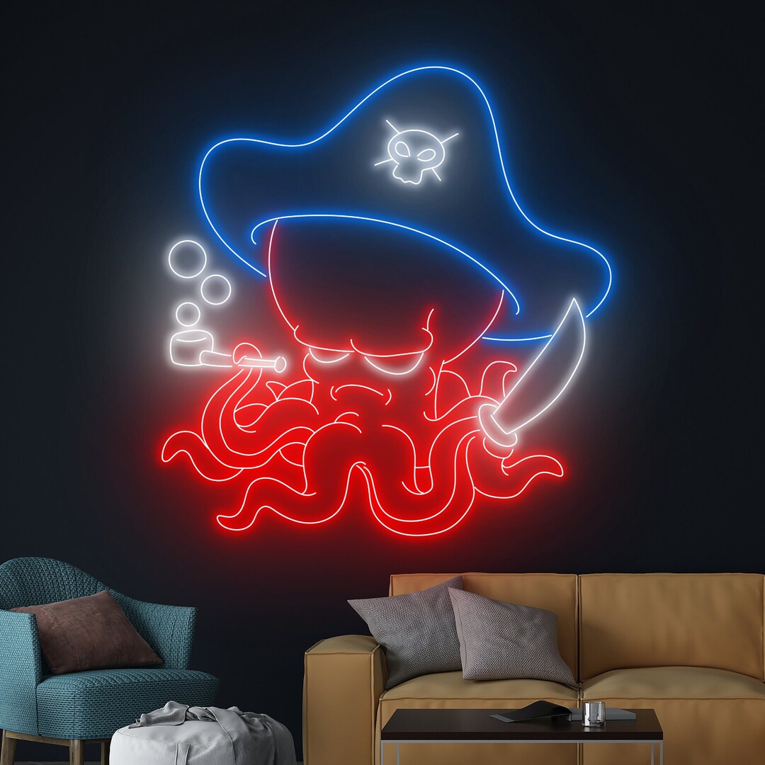 Pirate Octopus Neon Light, Pirate Octopus Led Sign, Pirate Octopus Led ...