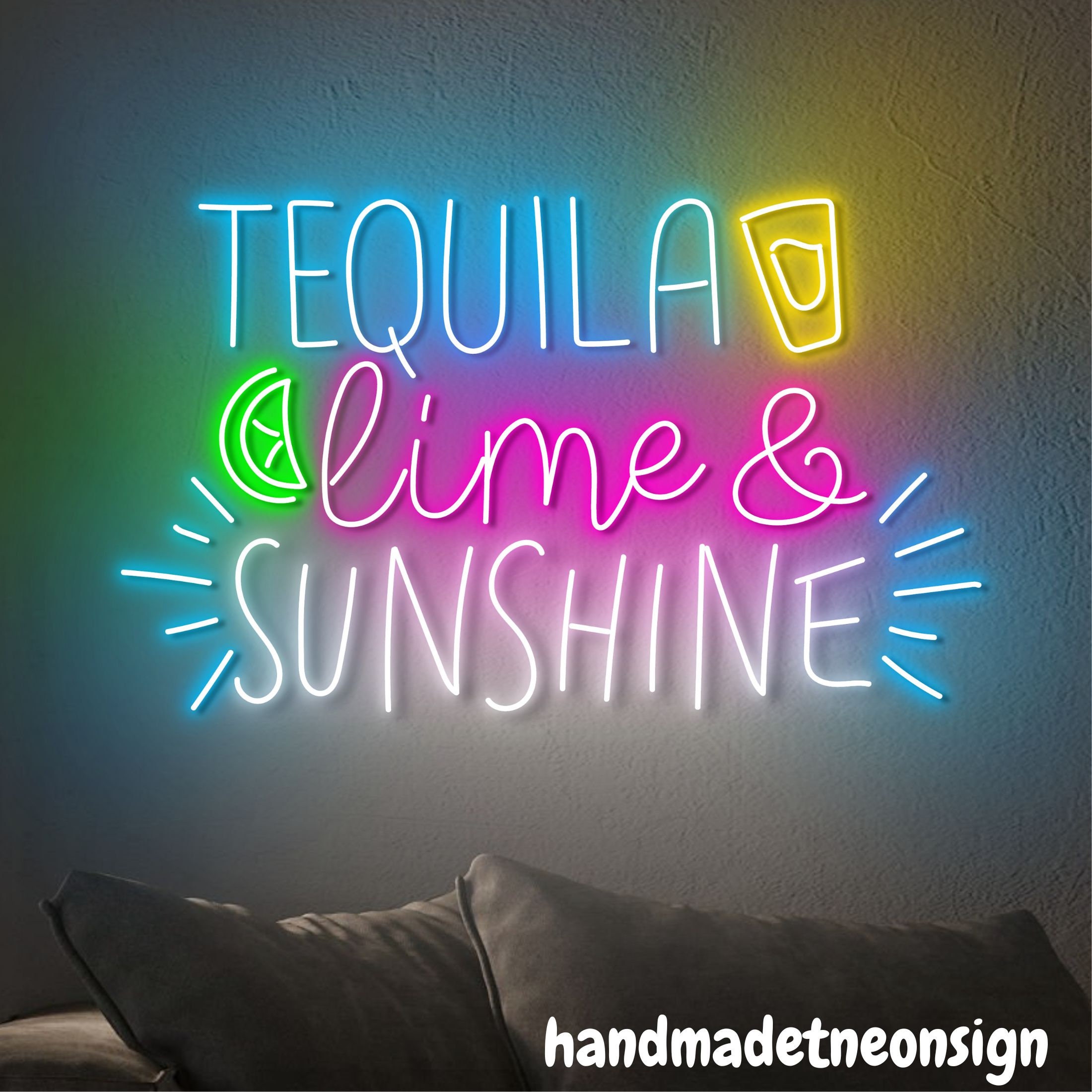 Tequila Lime and Sunshine Neon Sign, Tequila Led Sign, Tequila Quote ...