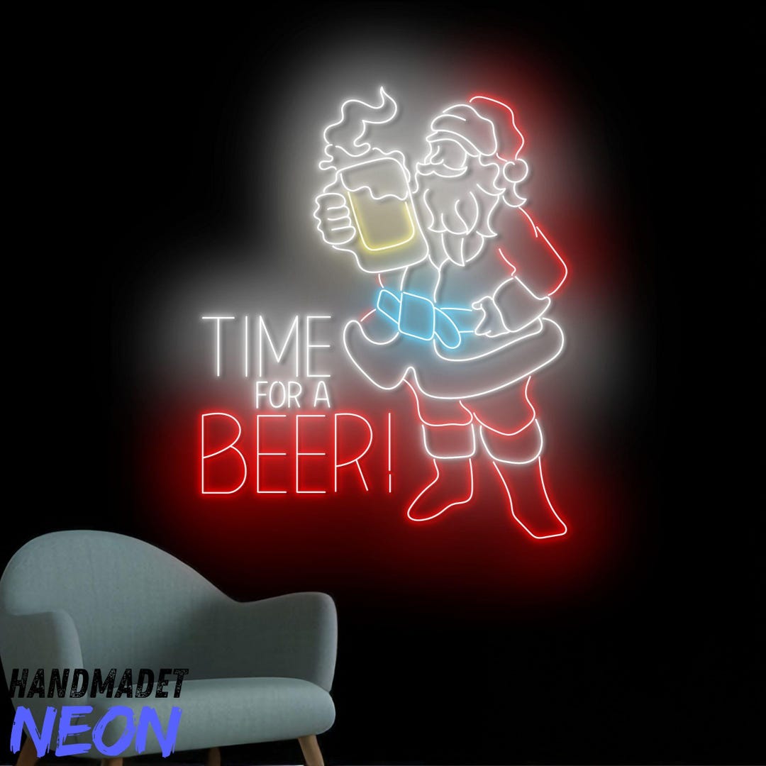 Time for A Beer Neon Sign, Santa Drinking Beer Led Sign, Merry ...