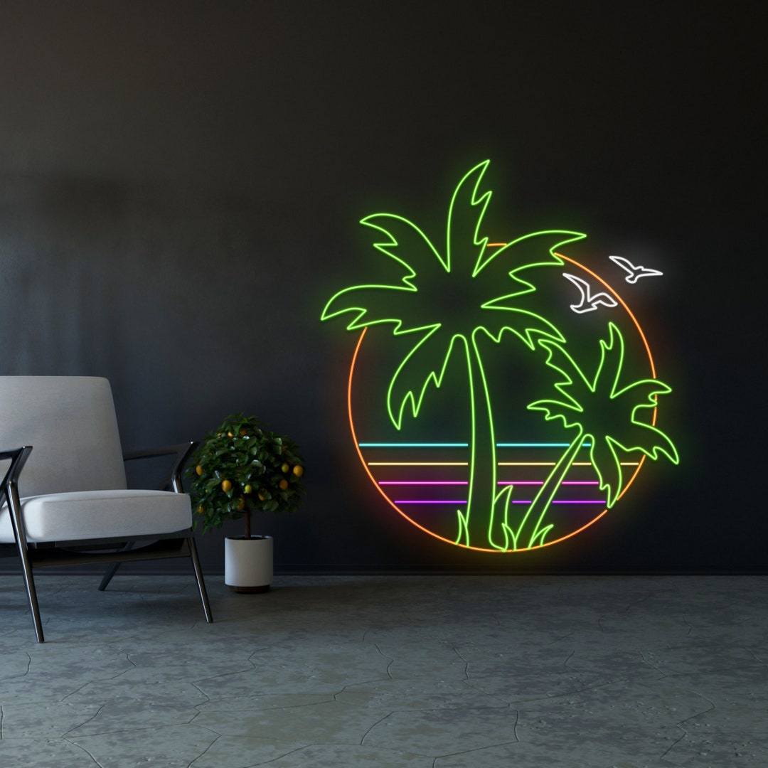 Sunset Palm Tree Led Sign, Sunset Palm Tree Neon Sign, Wall Decor ...