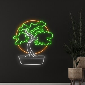 Custom Bonsai Tree Neon Light, Green Tree Led Light, Green Plant Neon ...