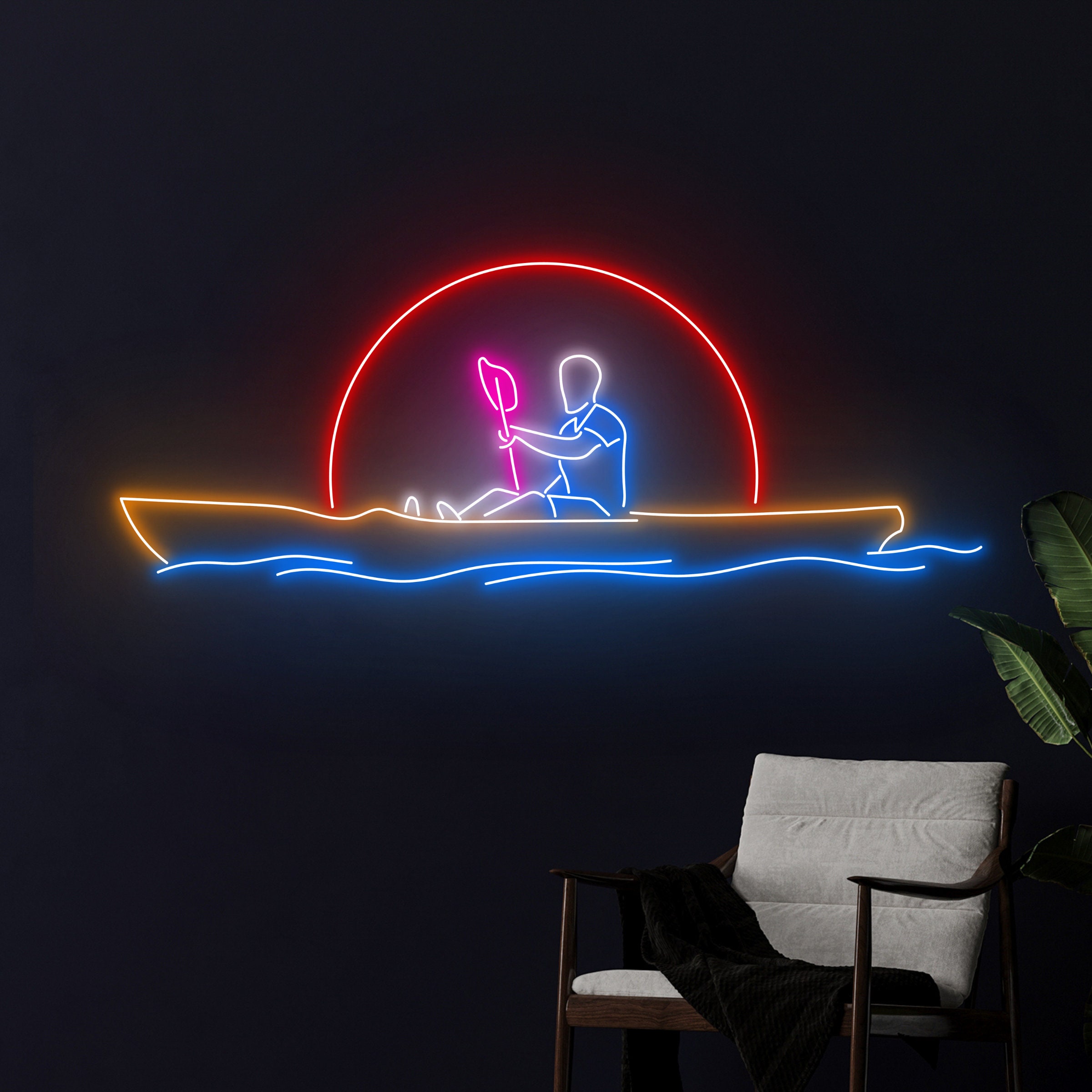 Man Rowing A Kayak Neon Sign, Kayaking Led Sign, Kayaking Neon Light ...