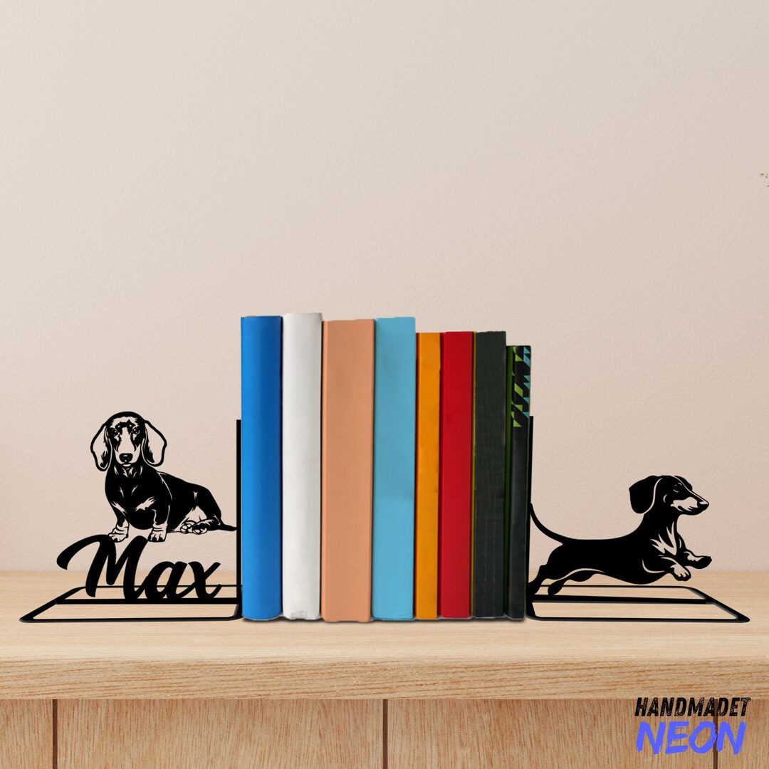 Custom Dachshund Dog Metal Bookends, Dachshund Dog Name Bookend, Dog ...