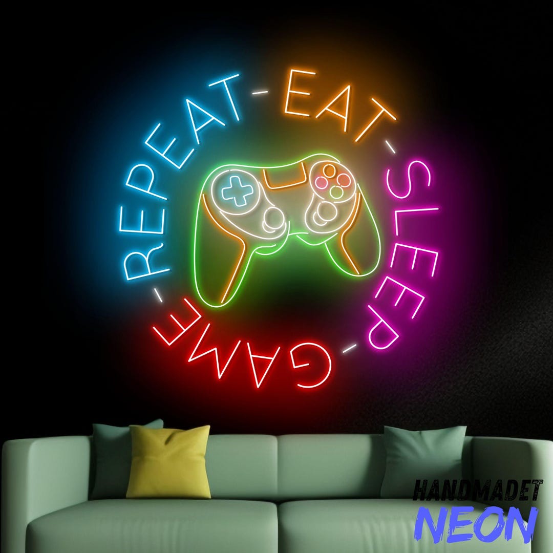 Eat Sleep Game Repeat Neon Sign, Game Controller Led Sign, Gamepad Led ...