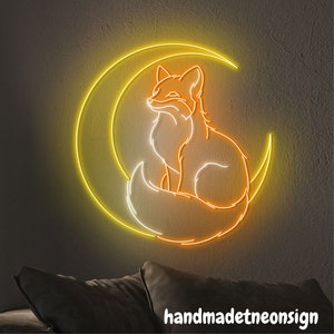 Fox in the Moon Neon Sign, Fox Led Sign, Moon Neon Light, Fox Moon Led ...