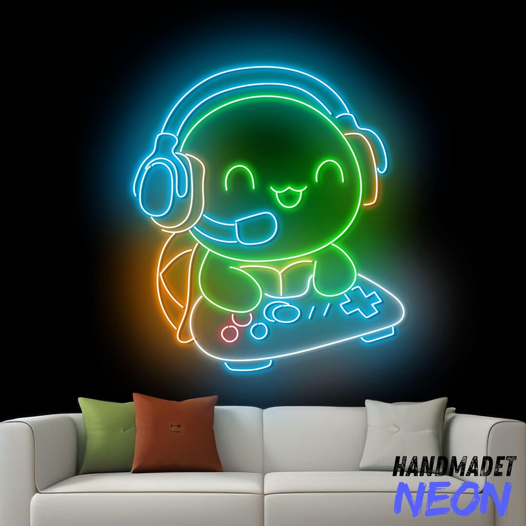 Turtle Playing Game Neon Sign, Funny Turtle Led Sign, Turtle Gamer Led ...