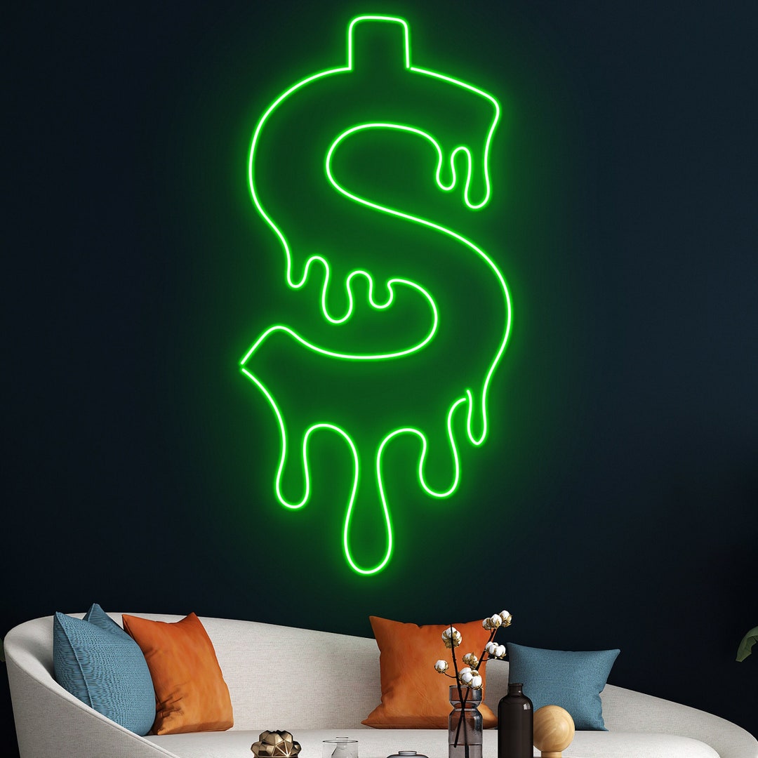 Dripping Money Dollar Neon Light, Money Dollar Neon Sign, Money Dollar ...
