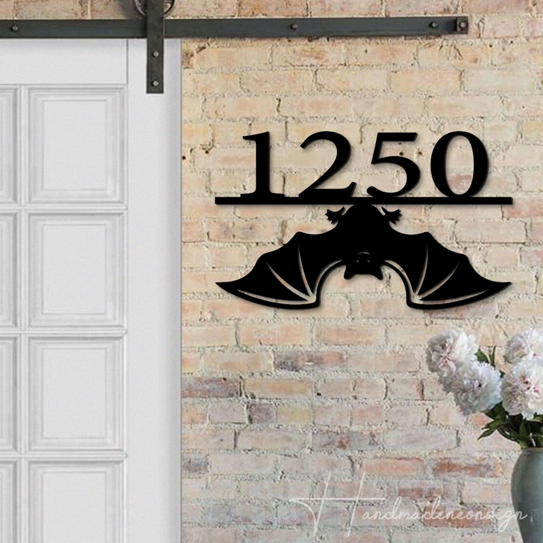 Personalized Bat House Number, Custom Bat Home Number Metal Wall Sign ...