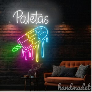 Paletas Neon Wall Sign, Ice Cream Fruit Led Wall Sign, Ice Cream Stick ...