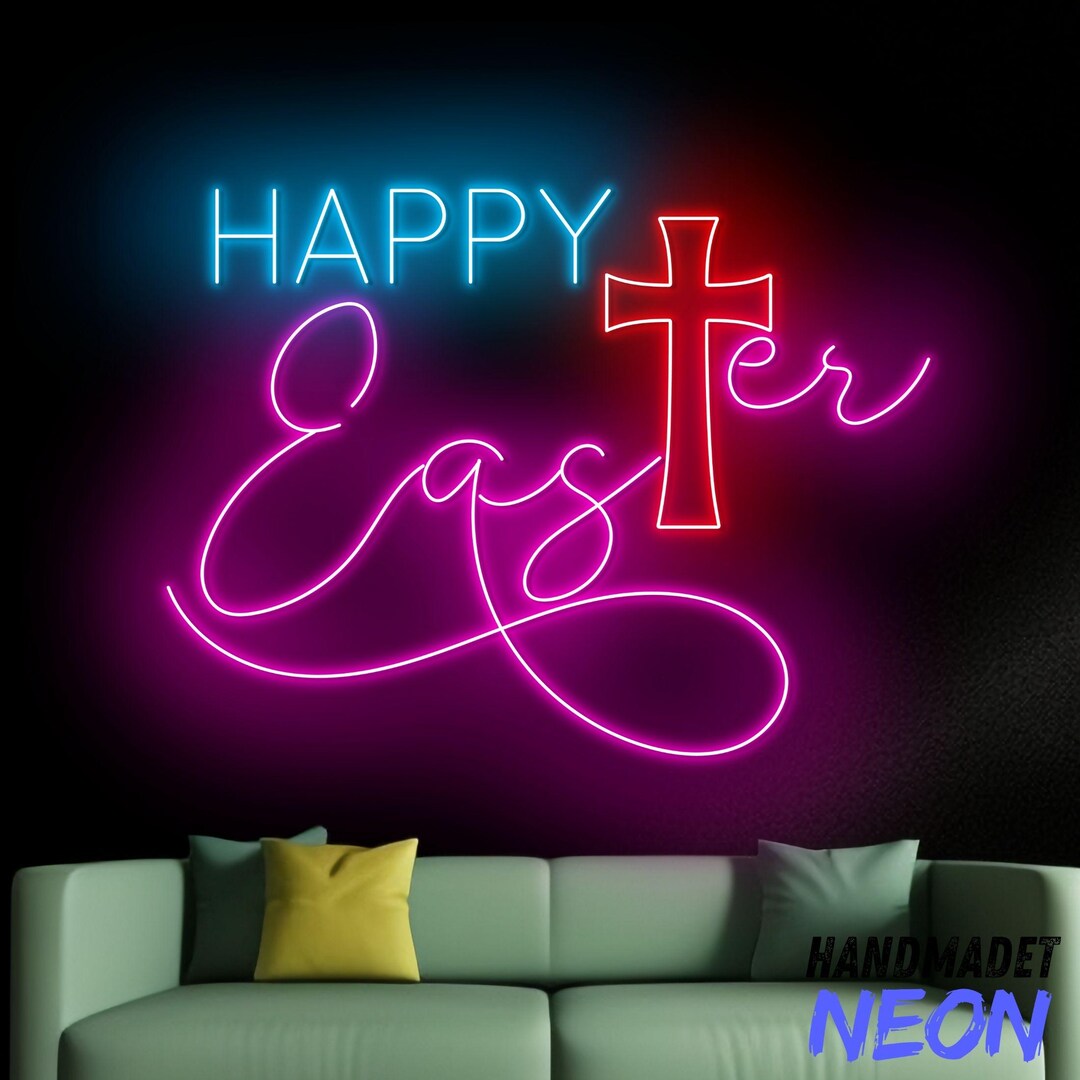 Happy Easter Neon Sign, Happy Easter Cross Led Sign, Happy Easter Neon ...