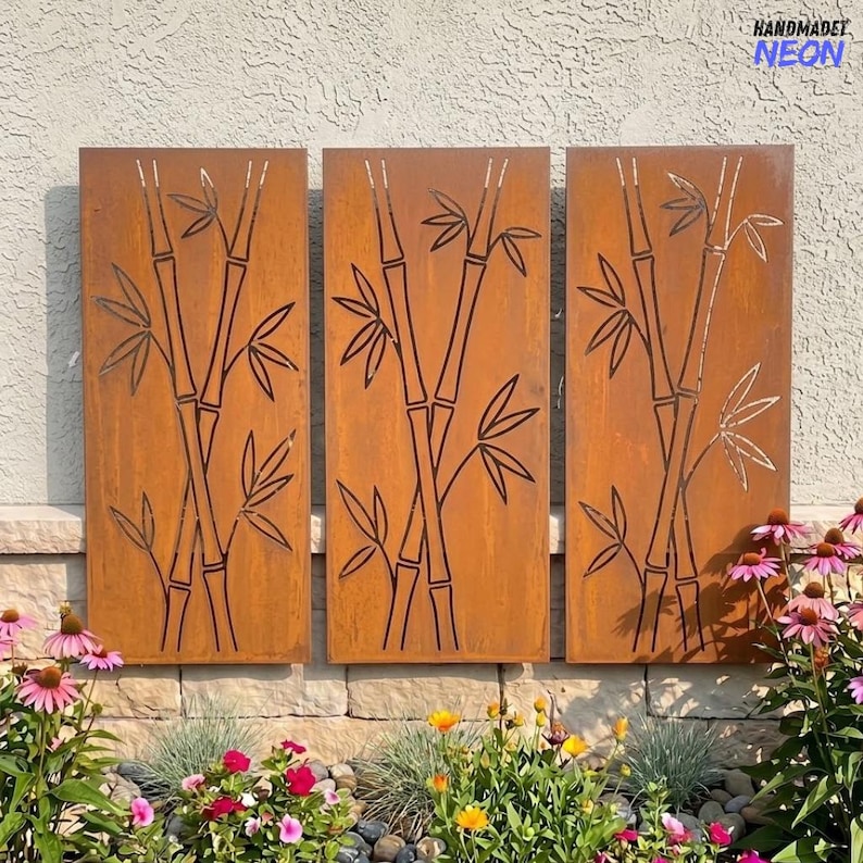 Custom Bamboo Tree Metal Garden Panel, Zen House Outdoor Privacy Fence ...