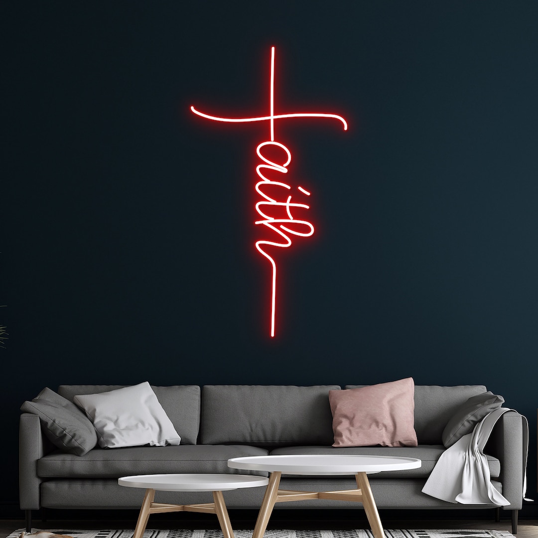 Faith Custom Neon Sign, Cross Jesus Home Decoration,wall Art Decor ...
