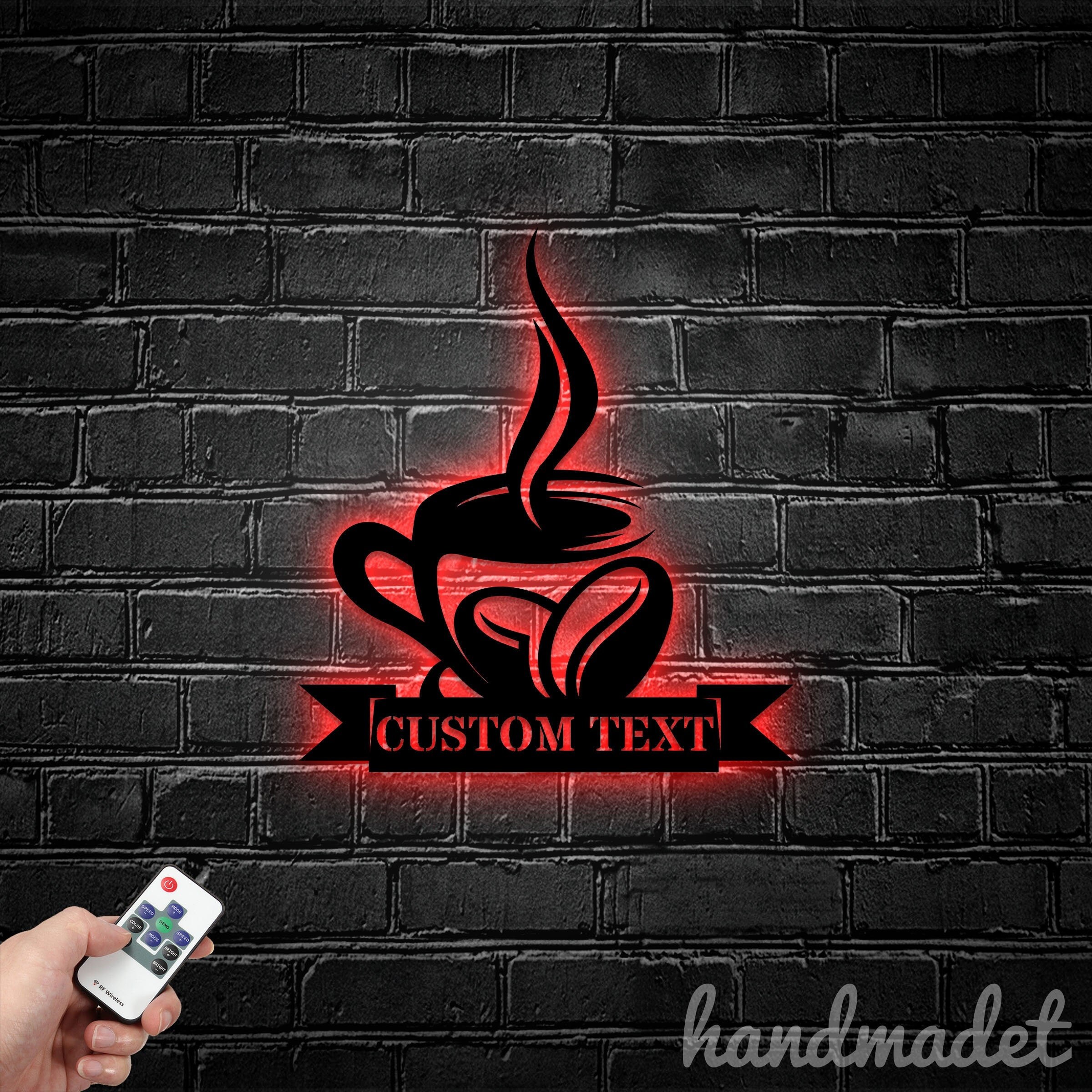 Personalized Coffee Cup Metal Wall Sign, Cafe Metal Wall Light, Drink ...