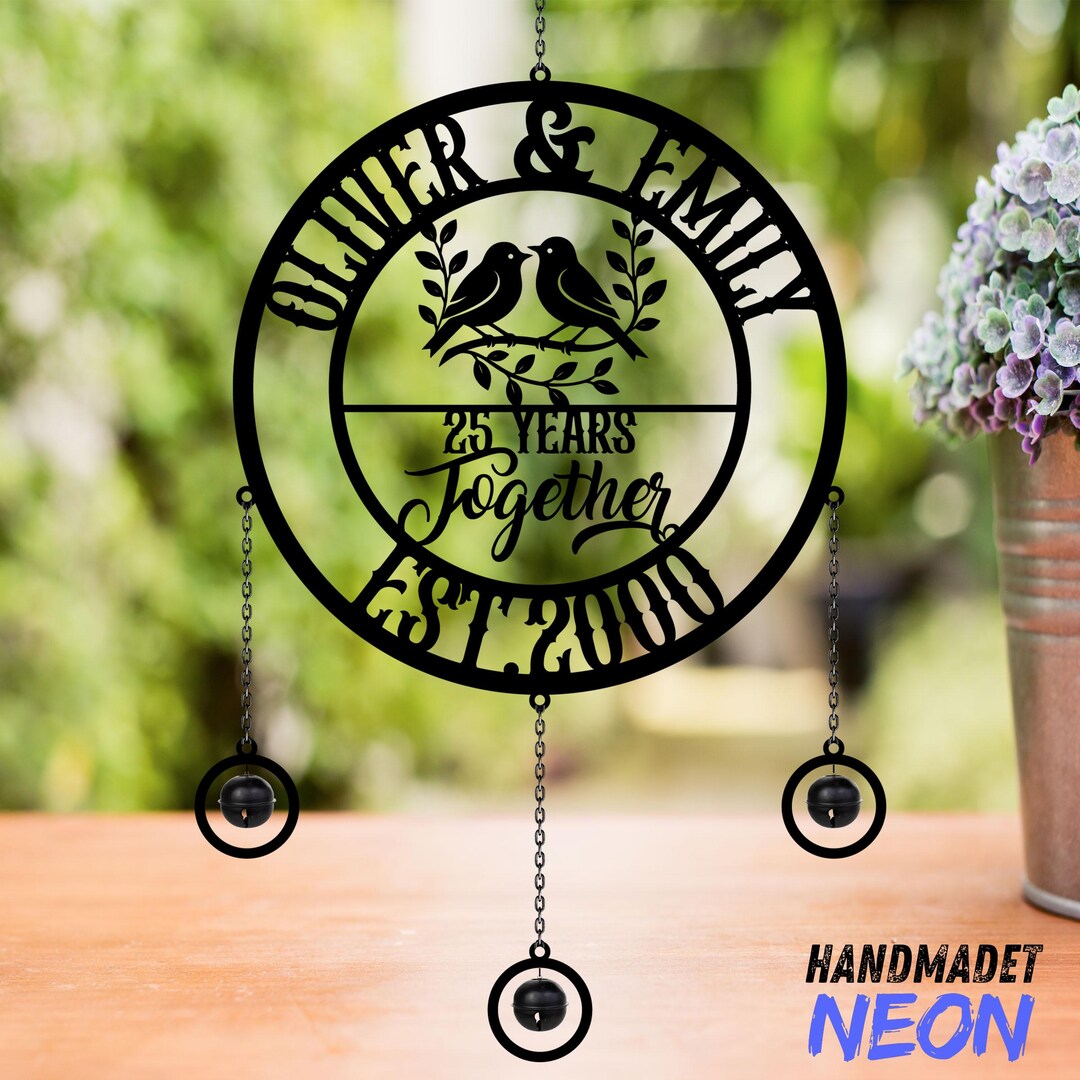 Personalized 25th Wedding Anniversary Wind Chimes Rattle, Custom Metal ...