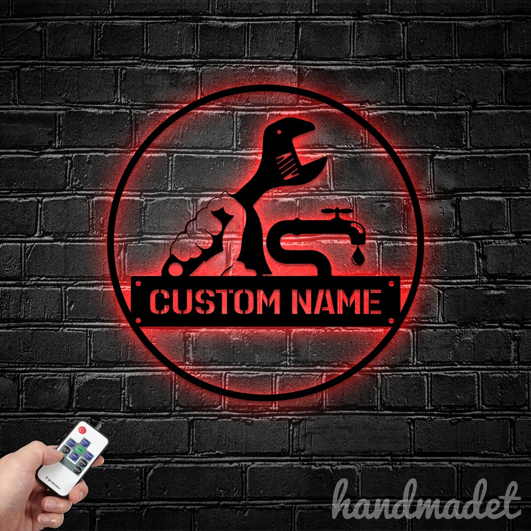Personalized Plumbing Metal Wall Sign, Plumbing Tool Metal Wall Light ...
