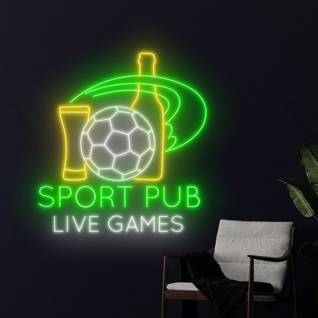 Sport Pub Live Games Neon Sign, Soccer Ball Neon Light, Soccer Lover ...