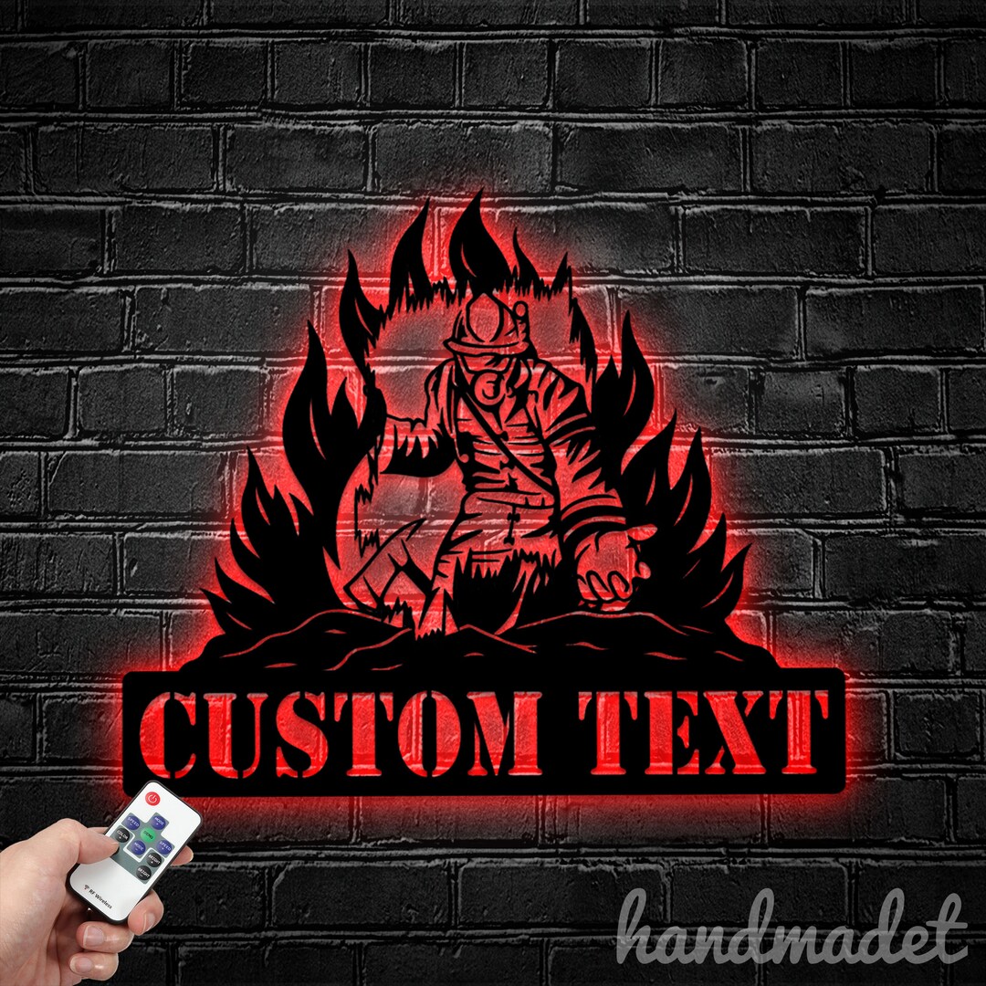 Personalized Firefighter Metal Sign, Fireman Metal Light, Fire Fighter ...