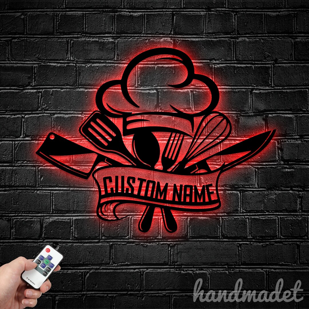 Custom Master Chef Metal Wall Art LED Light Personalized Chef Hat Name ...