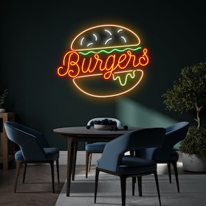 Burger Led Sign, Hamburger Neon Sign, Wall Decor, Burger Art Sign, Home ...