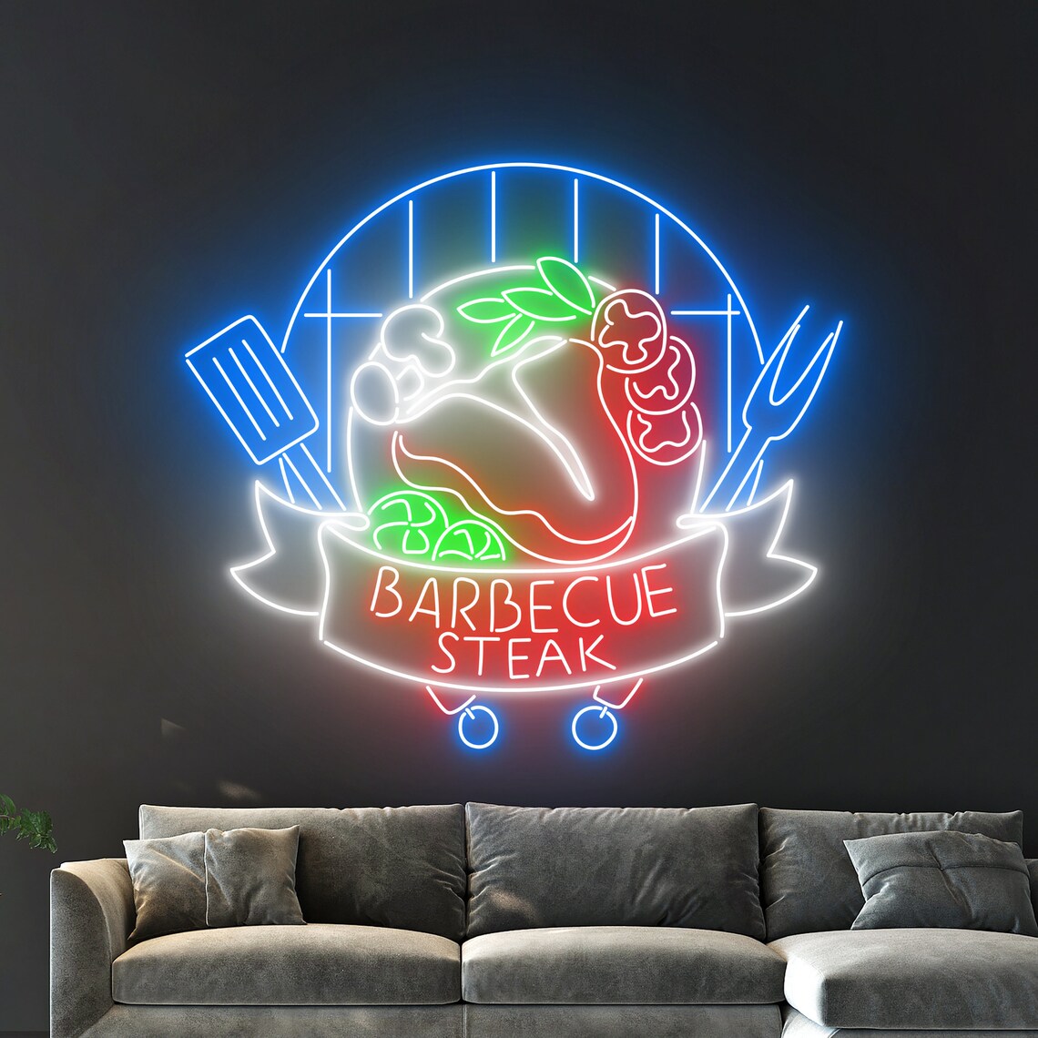 Barbecue Steak Neon Light, BBQ Neon Sign, Barbecue Led Light, Steak Led ...
