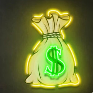 Money Bag Led Sign, Money Bag Neon Sign, Wall Decor, Money Bag Art Sign ...