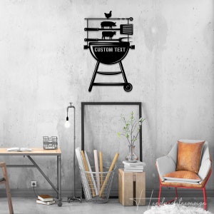 Personalized BBQ Griller Metal Wall Art LED Light Custom Backyard Grill ...
