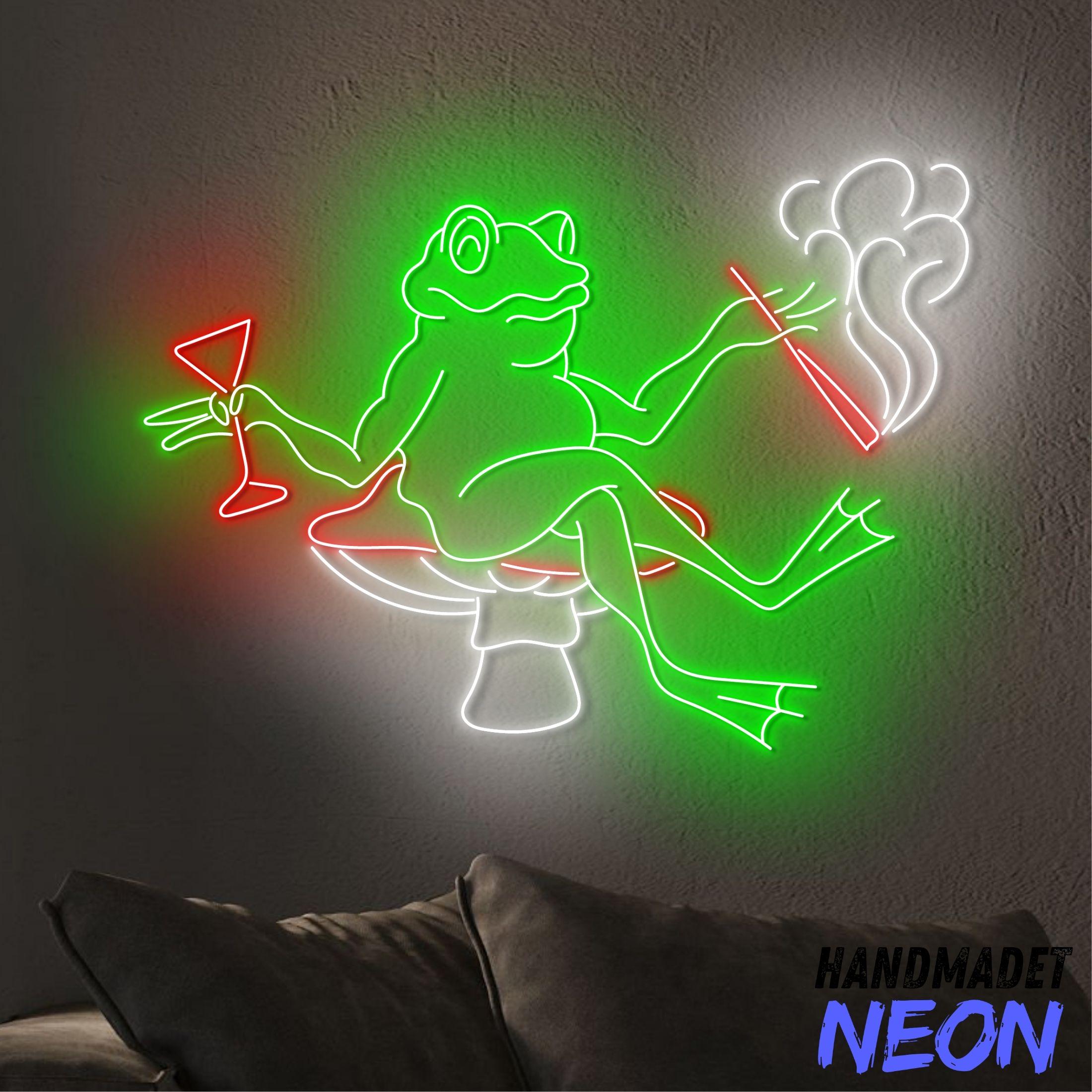 Frog Drinking Cocktail Neon Sign, Frog Smoking Led Sign, Frog Mushroom ...