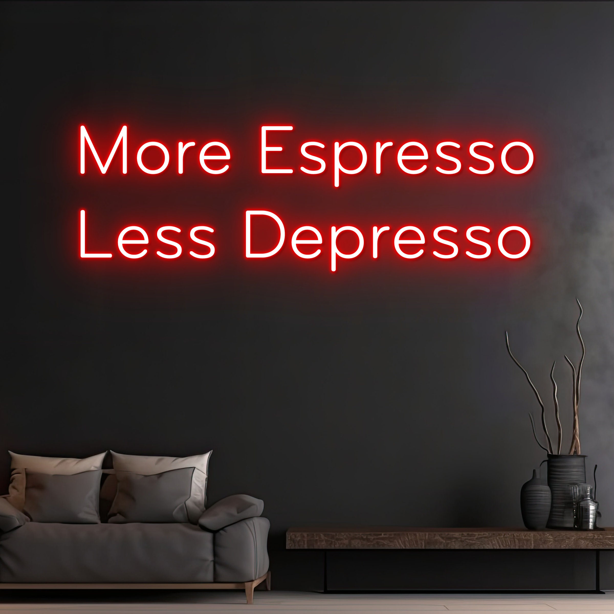 Custom More Espresso Less Depresso Neon Sign, Custom Coffee Shop Name ...