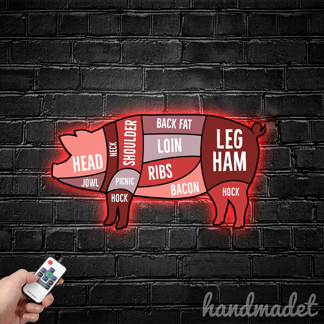 Personalized Pig Cuts Metal Sign, Pig Pork Cuts Metal Light, Butcher ...