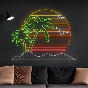 Custom Sunset Beach Neon Sign, Sunrise Island Led Sign, Summer Vacation ...