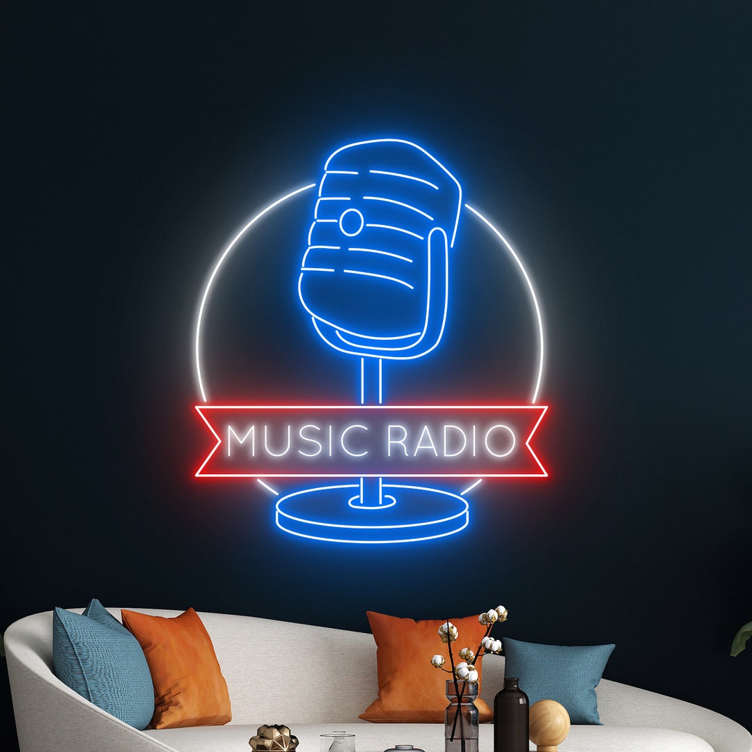 Music Radio Microphone Led Sign, Micro Neon Light, Mic Neon Sign ...