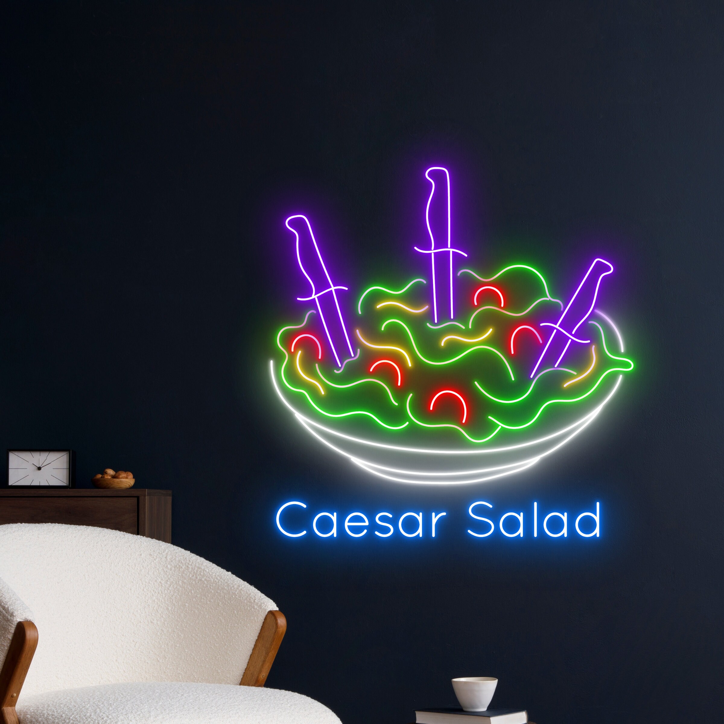 Caesar Salad Neon Sign, Salad Food LED Sign, Salad Bowl Led Light ...