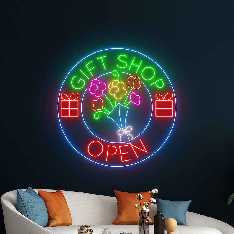 Gifts Shop Open Neon Sign, Flower Gift Shop Led Light, Floral Neon ...