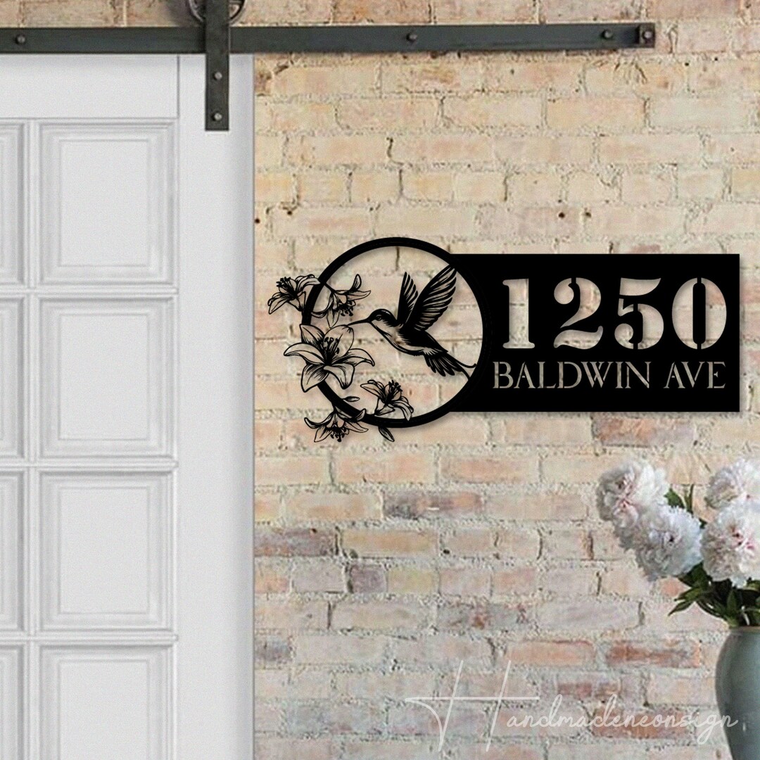 Personalized Hummingbird House Number, Bird Floral Home Number Metal ...