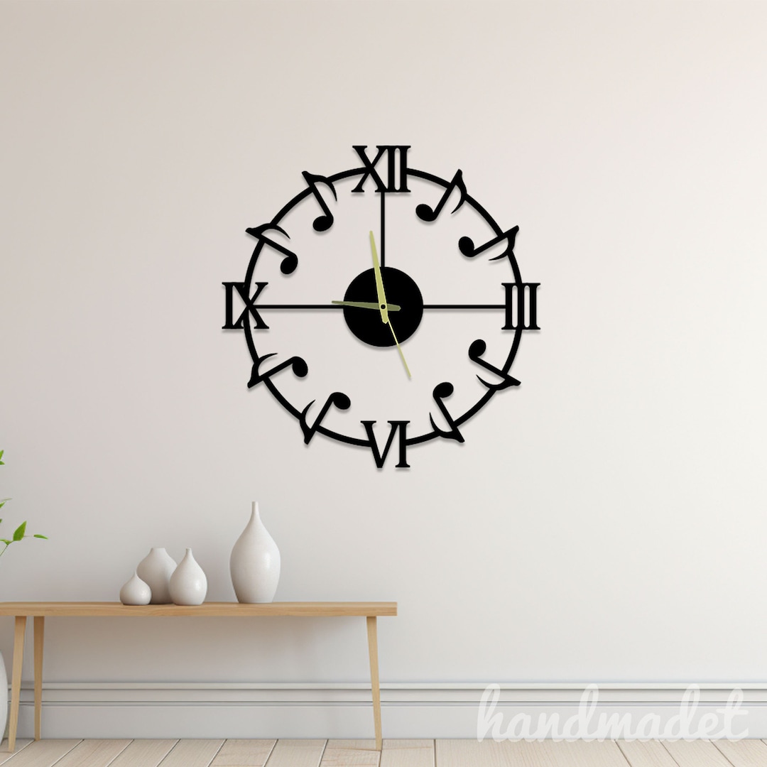 Music Wall Clock Unique, Music Note Round Wall Clock, Music Note ...