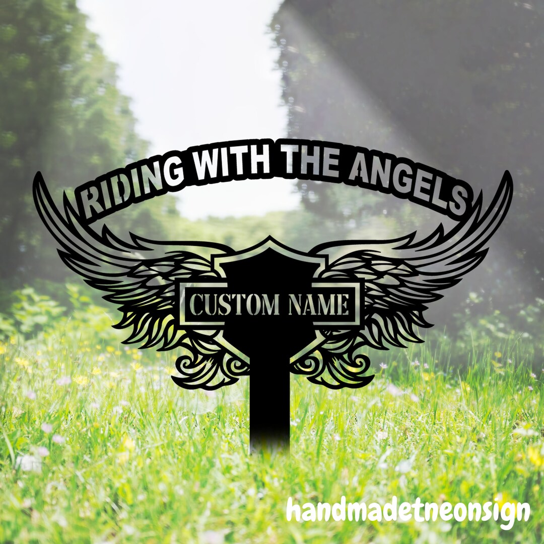 Custom Angels Motorcycle Memorial Stake, Biker Metal Stakes, Rider ...