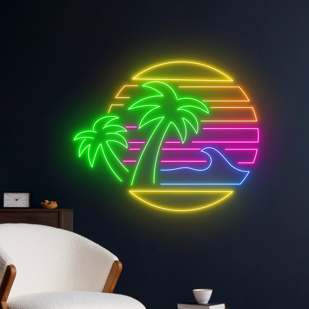 Sun Ocean Waves Palm Tree Neon Sign, Beach Led Sign, Holiday Led Light ...