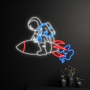 Astronaut Rocket Neon Sign, Spacecraft Astronaut Led Sign, Astronaut ...